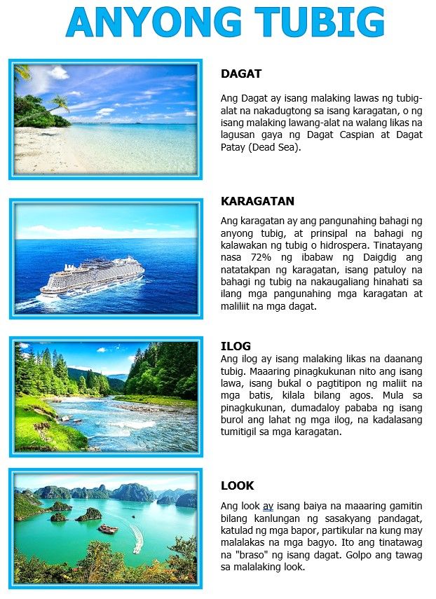 Mga Anyong Lupa At Tubig Sa Daigdig Anyong Tubig Sa Daigdig