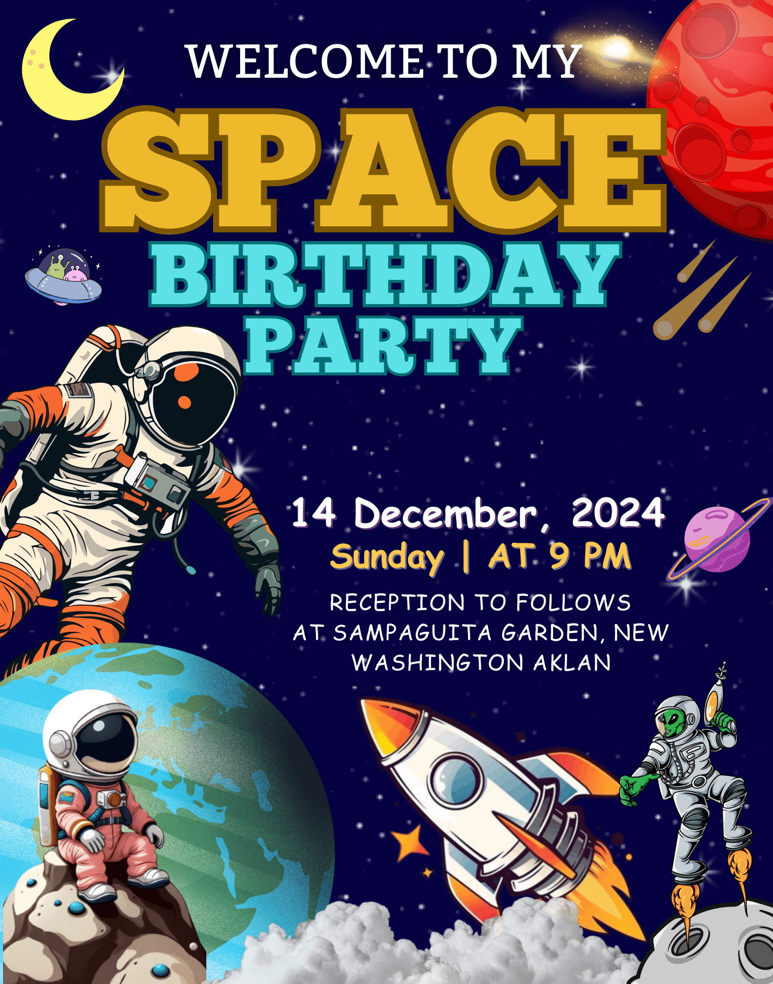 Space Birthday Party Invitation Space Party Invitation. Outer Space