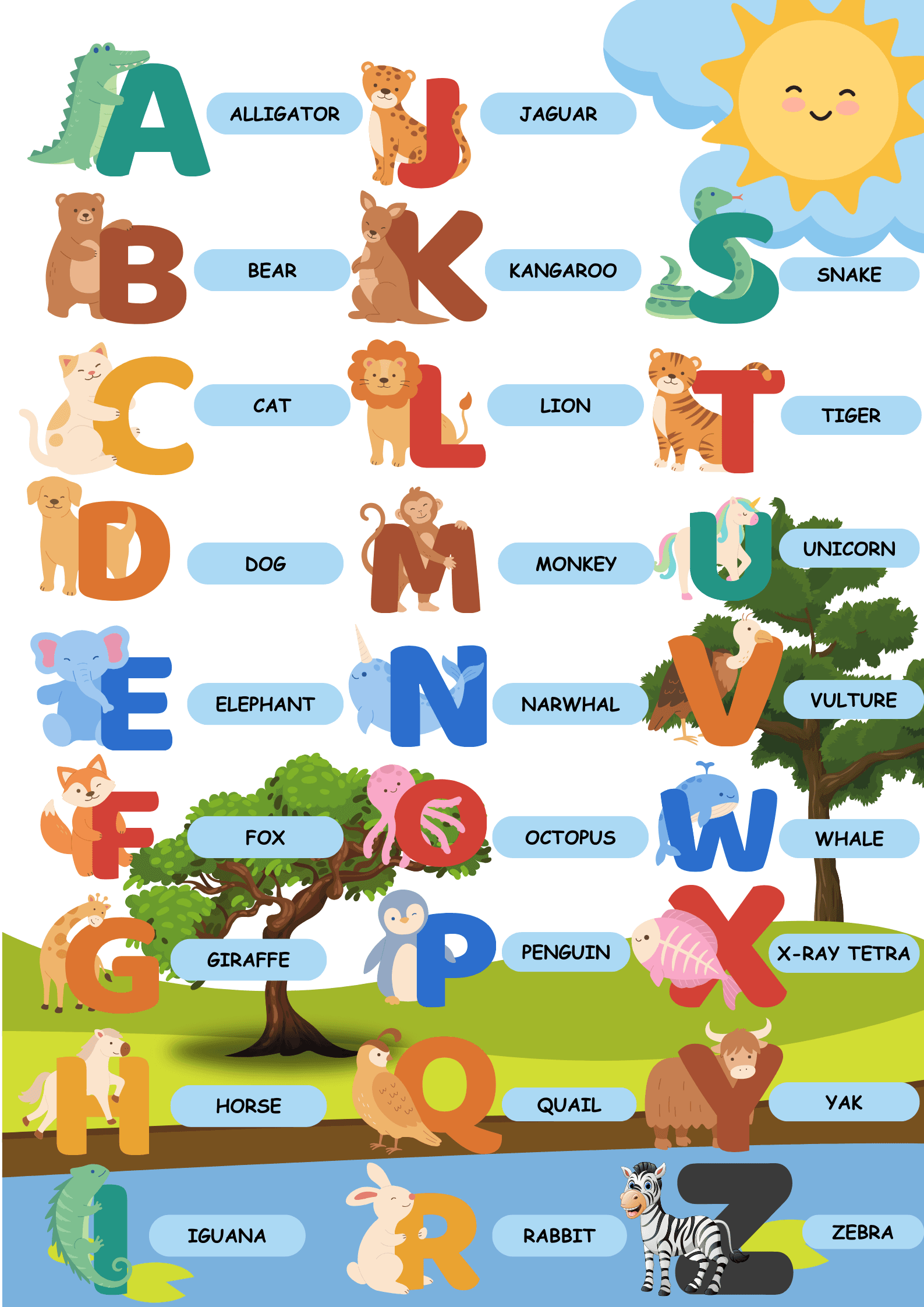 Animal Alphabet Zoo Animal Alphabet. Zoo ABC. Cartoon Cute Animals