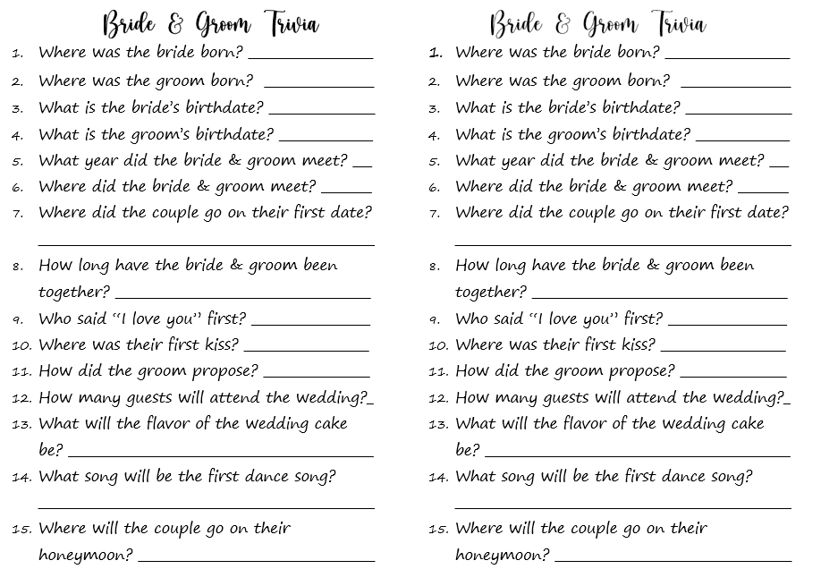 Wedding trivia questions for guests 60 photos - Vianawedding.com