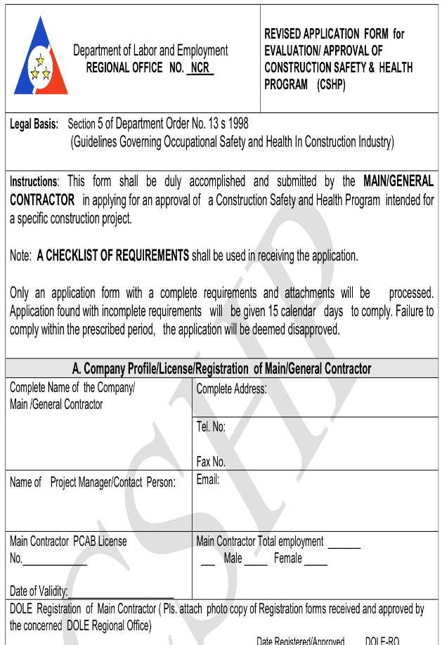 Cshp Dole Comprehensive Construction Safety And Health Program (CSHP