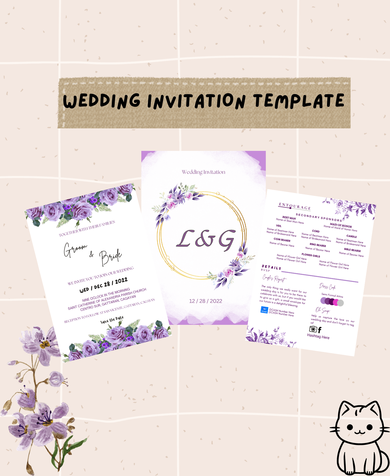 Purple Wedding Printable Templates Printable Purple Watercolor Wedding