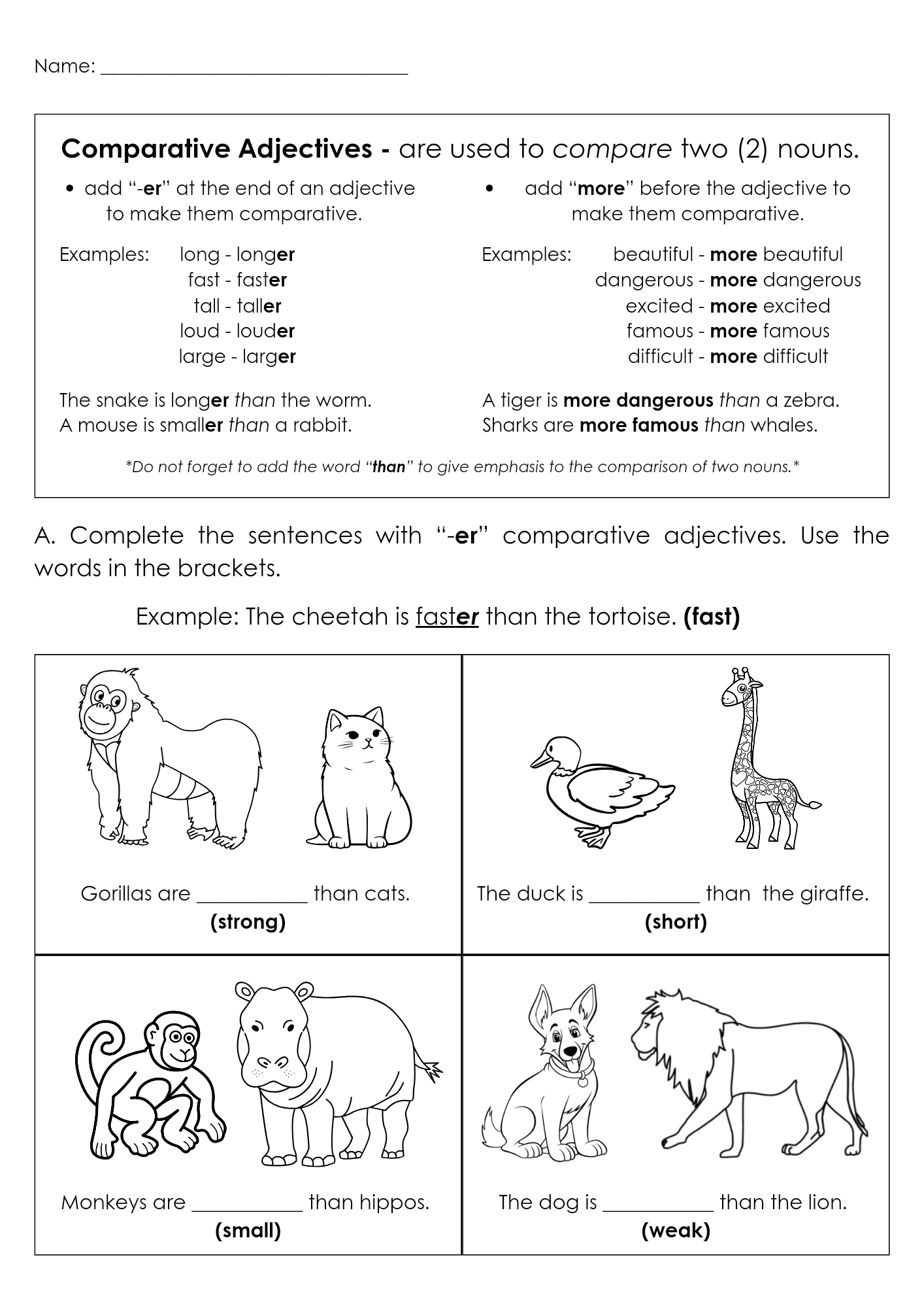 Comparative Adjectives Worksheets For Grade 3