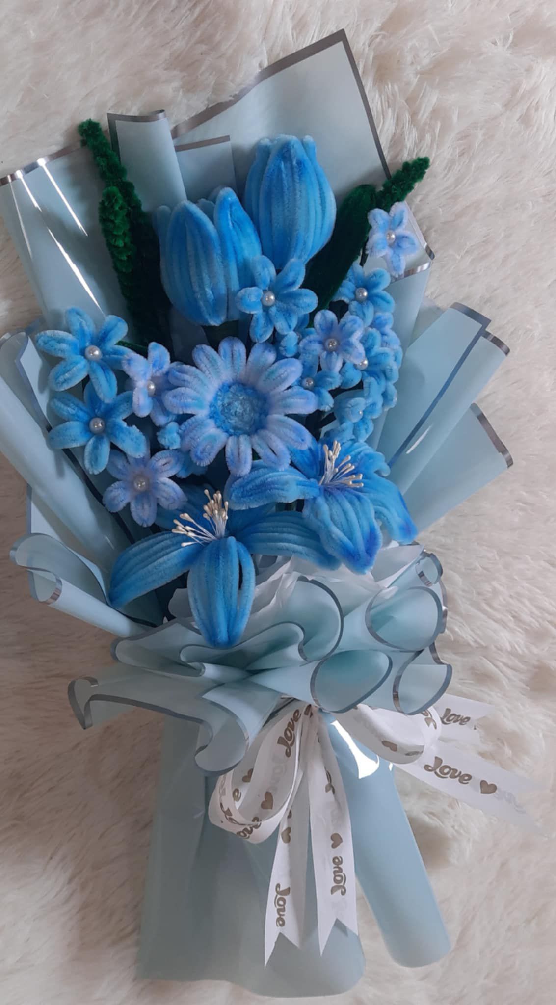 Blue Tulips Bouquet Fuzzy Wire