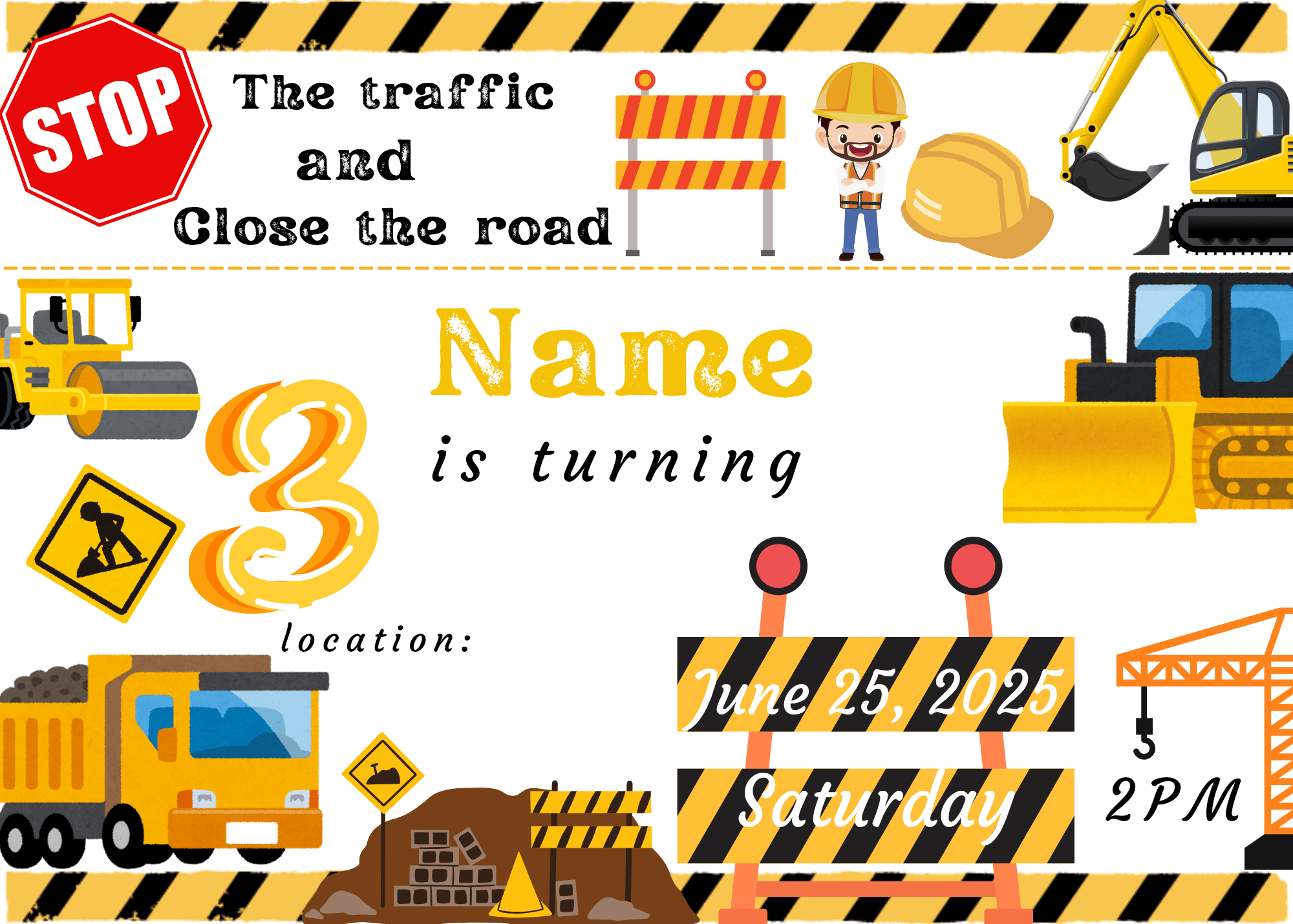 Construction Birthday Invitation Template