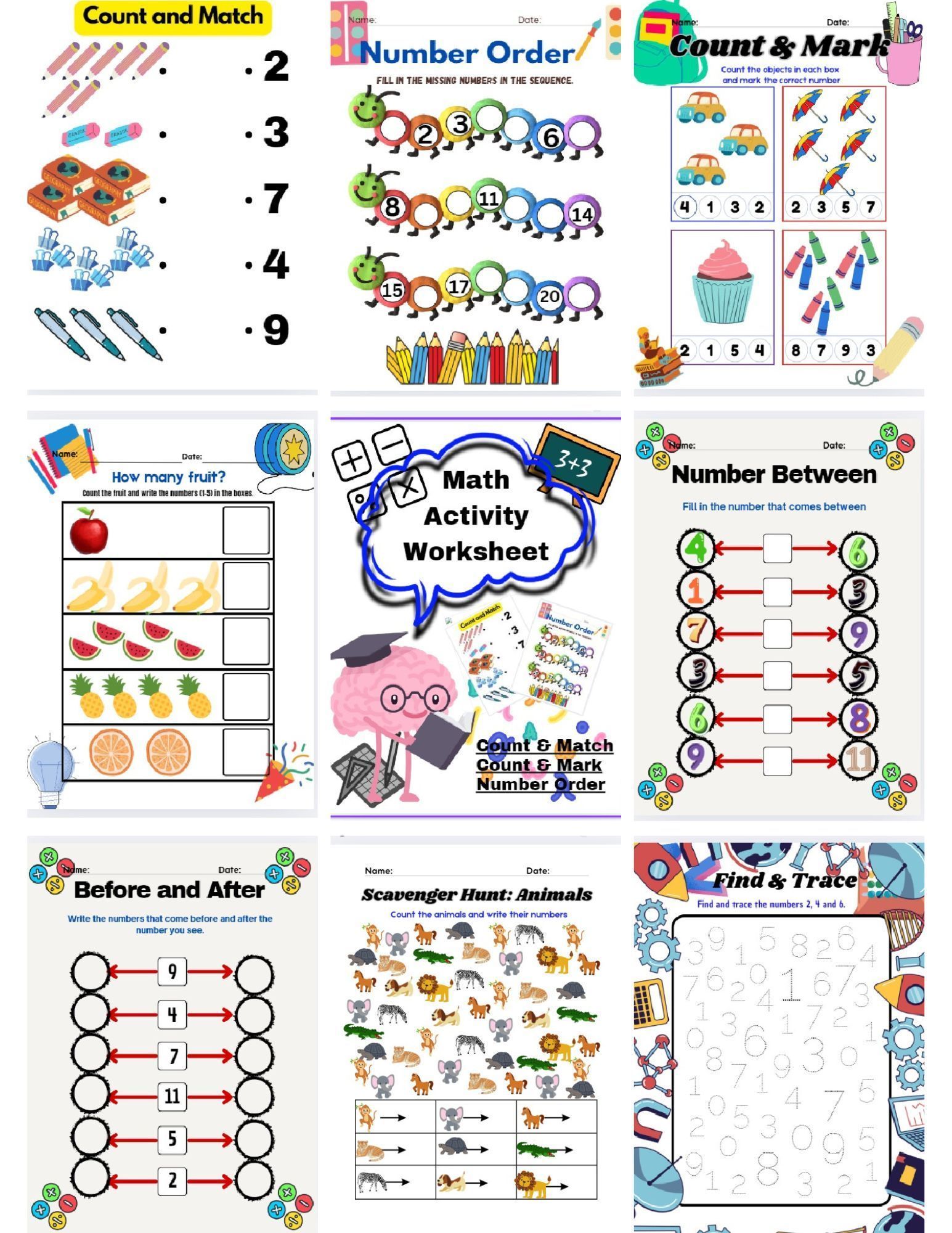 4 Year Old Math Worksheets Sample Kindergarten Complete Smart Series
