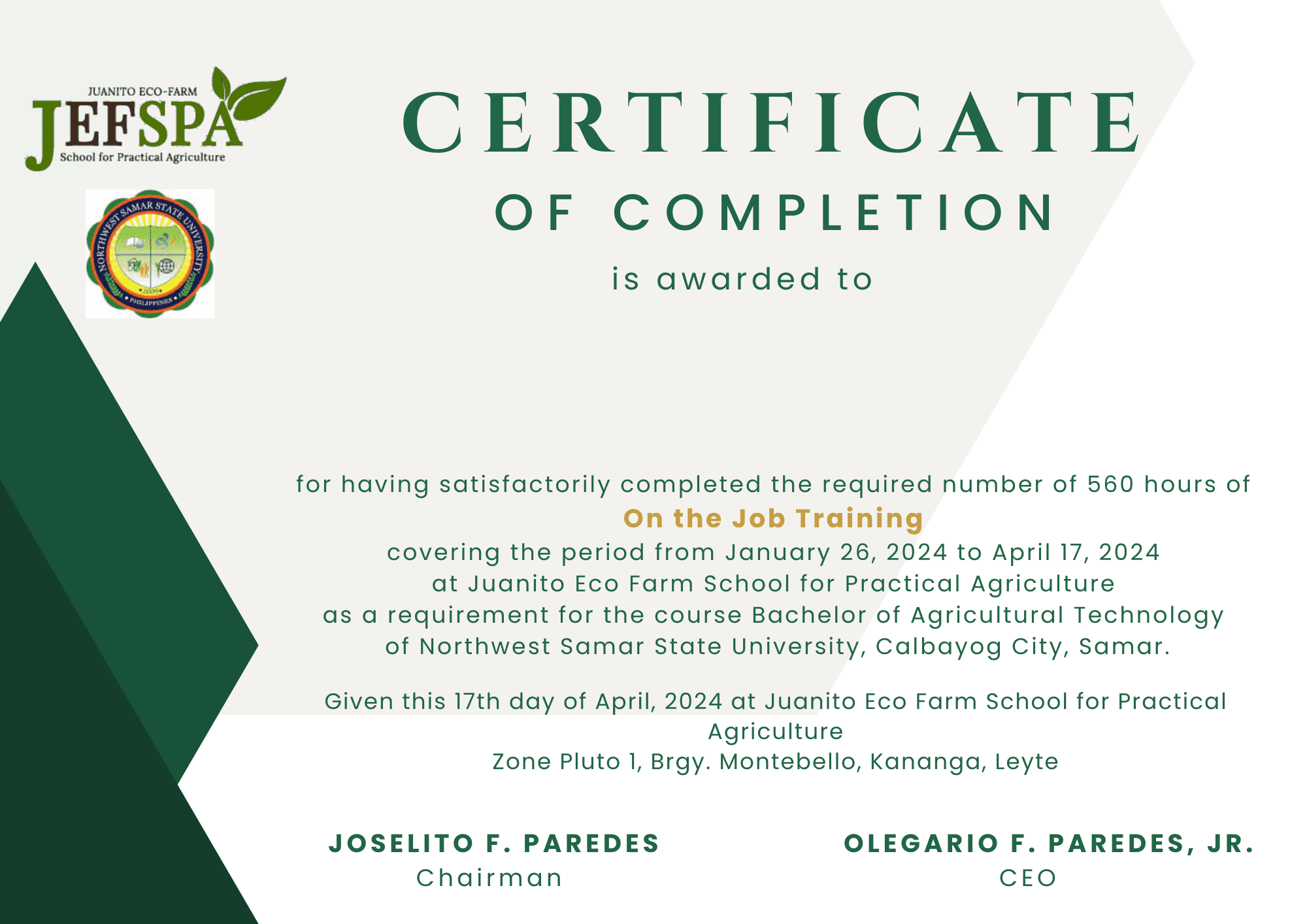 example of practical completion certificate