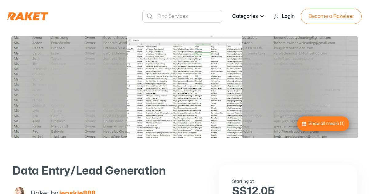 Data Entry/Lead Generation by jenskie888 - Raket.PH