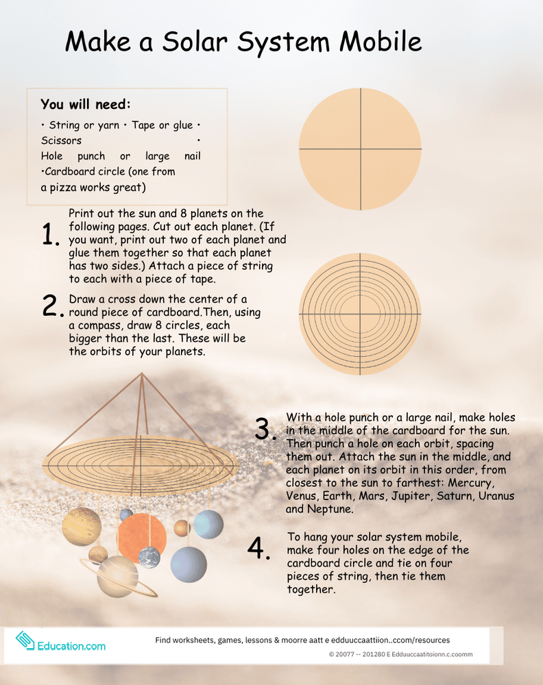 Solar System Mobile Worksheet Educationcom Solar System Mobile | TPT