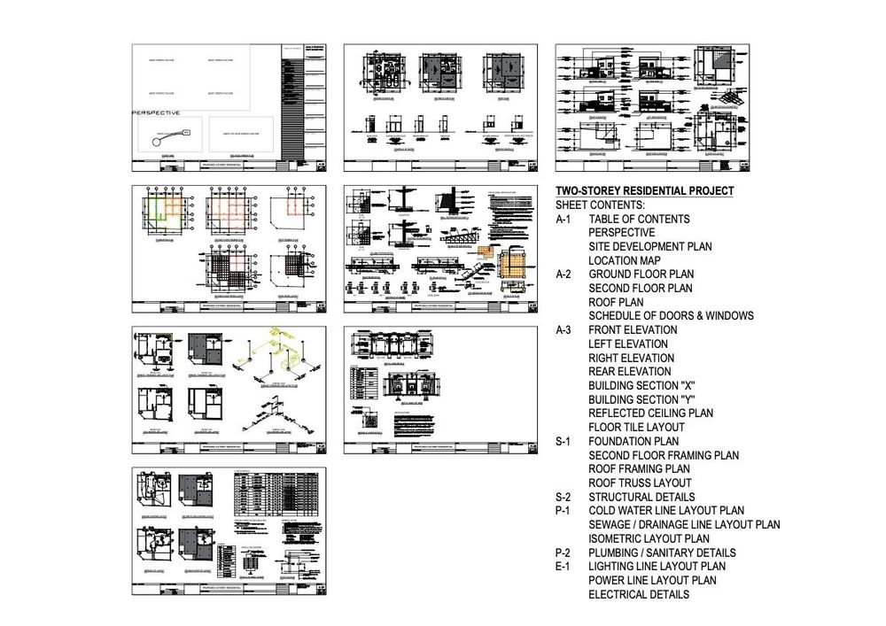 Two Storey House Complete Project Autocad Plan 1408201 Free Cad