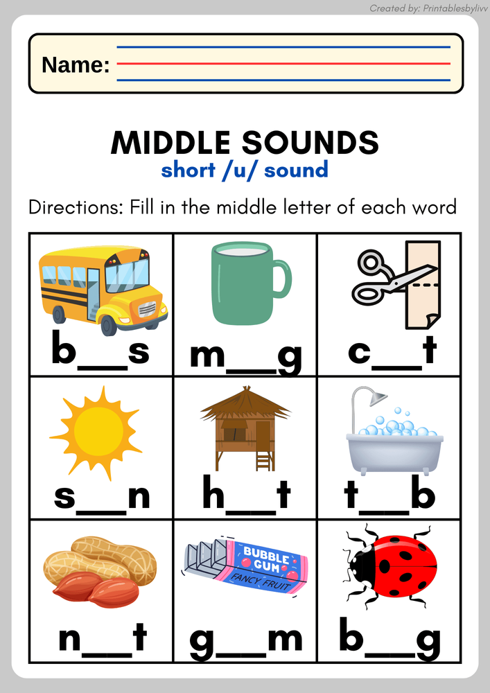 Short U Worksheets For Kindergarten