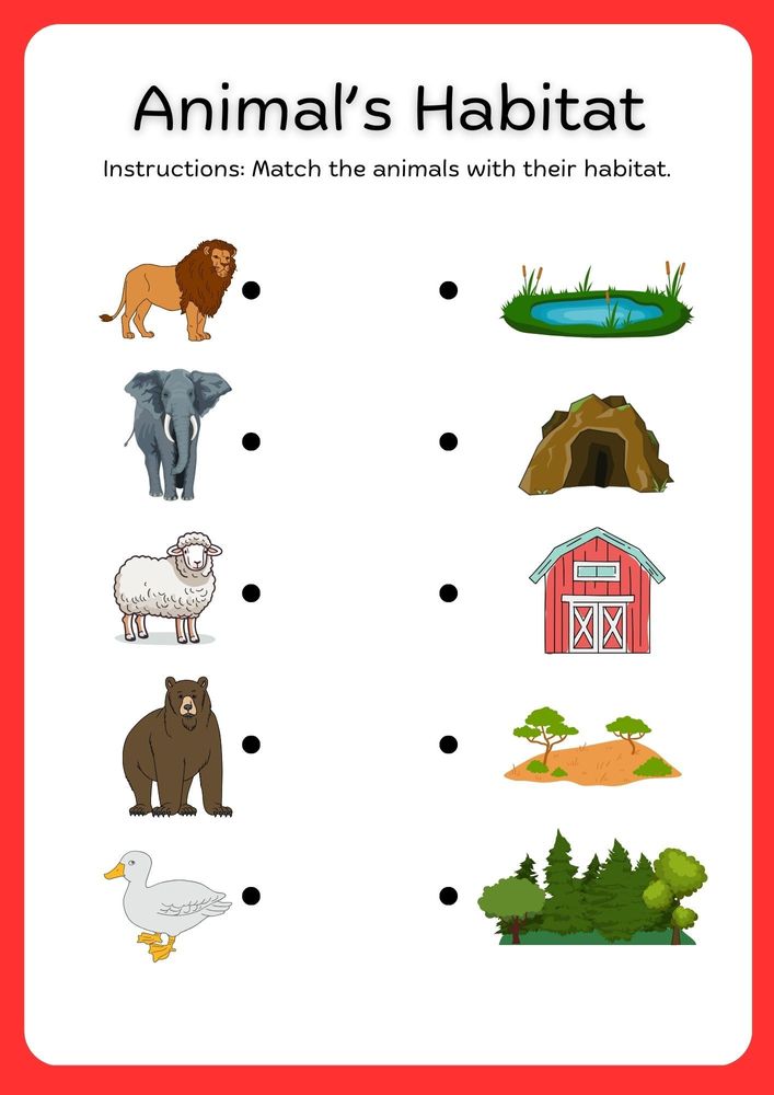 Animal Habitat Worksheets Kindergarten Animal Habitats Match Up | PDF