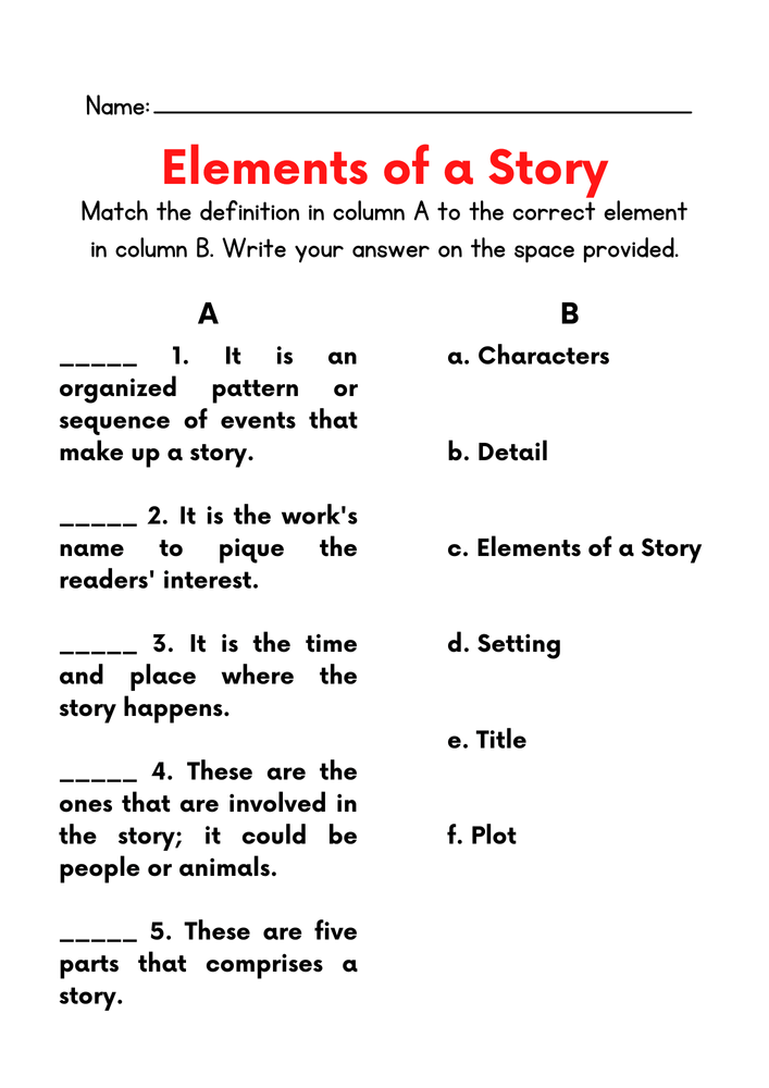 5 Elements Of A Story Worksheet