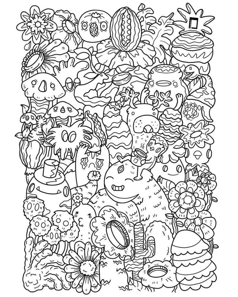 Doodle Art Coloring Pages Drawing Cute Food Easy And Kawaii Graffiti
