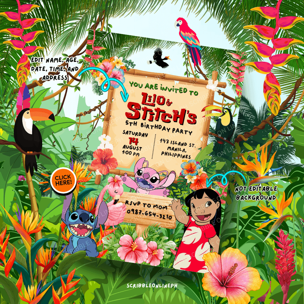Lilo And Stitch Birthday Party Invitation Digital Printable Personali