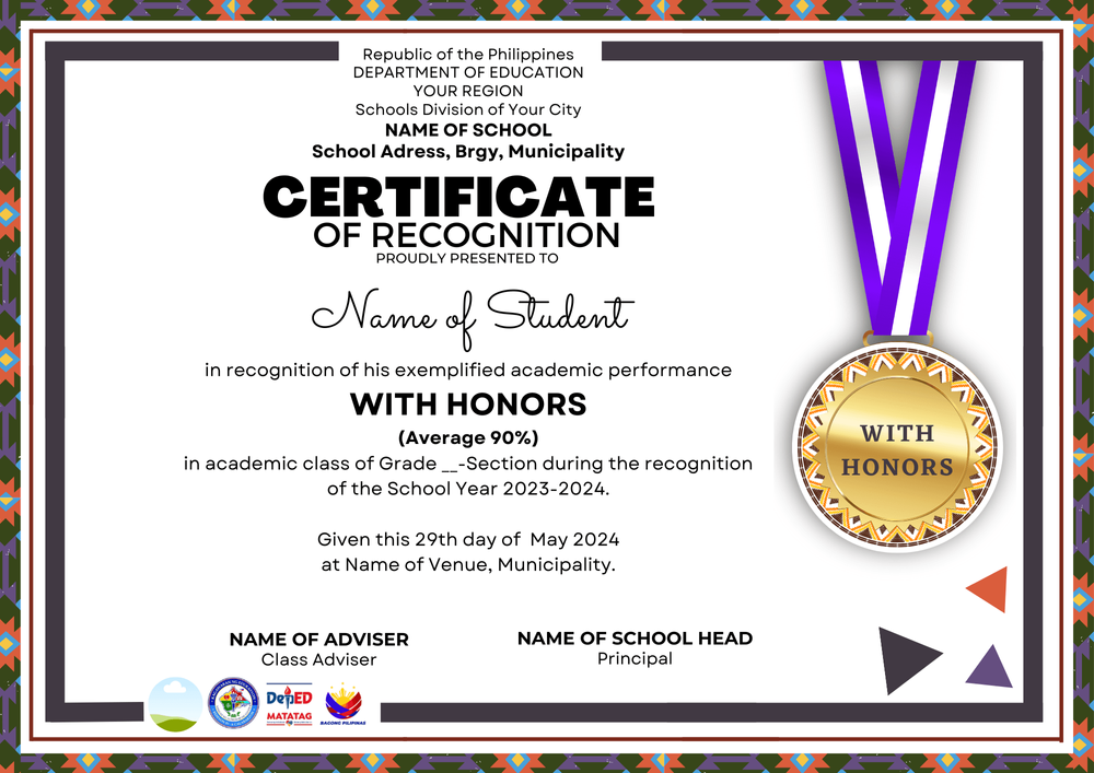 Editable Certificate Template Deped Matatag