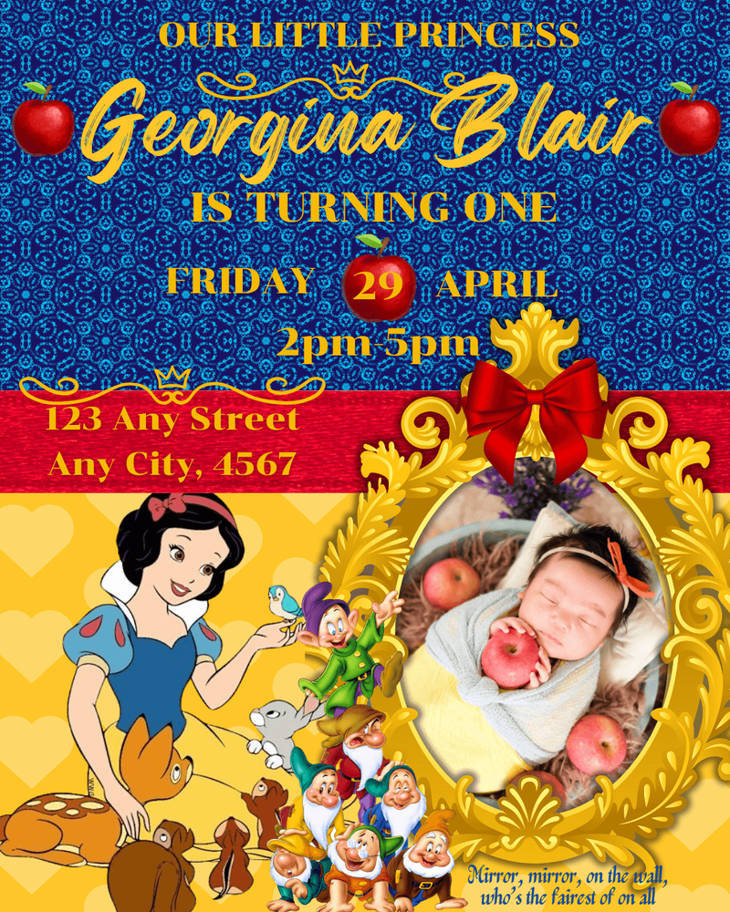 Snow White Princess Birthday Party Invitations