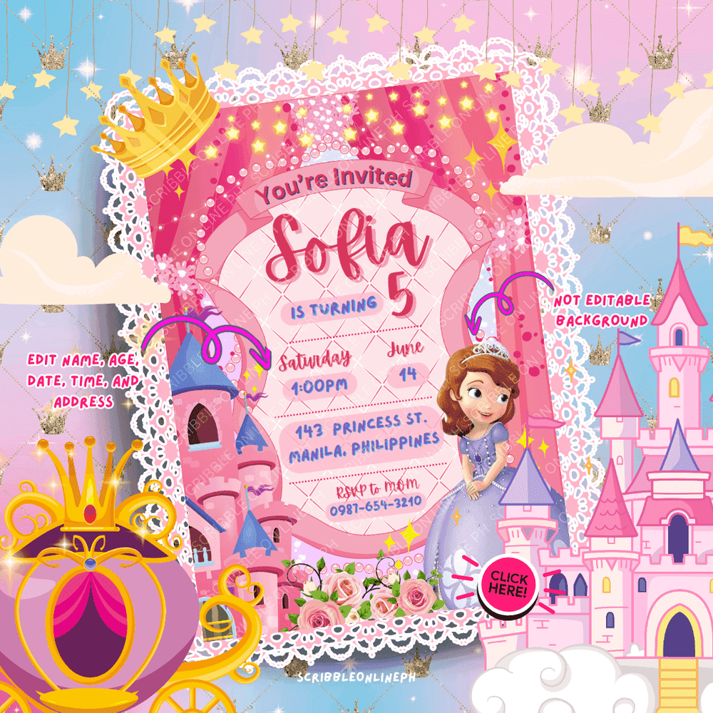Princess Sofia Themed Invitation Download Sofia The First Birthday