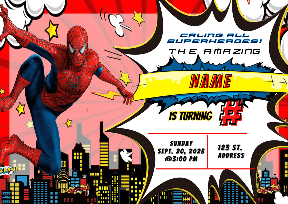 Theme 1st Birthday Invitation Spider Man Card With Sample Spiderman