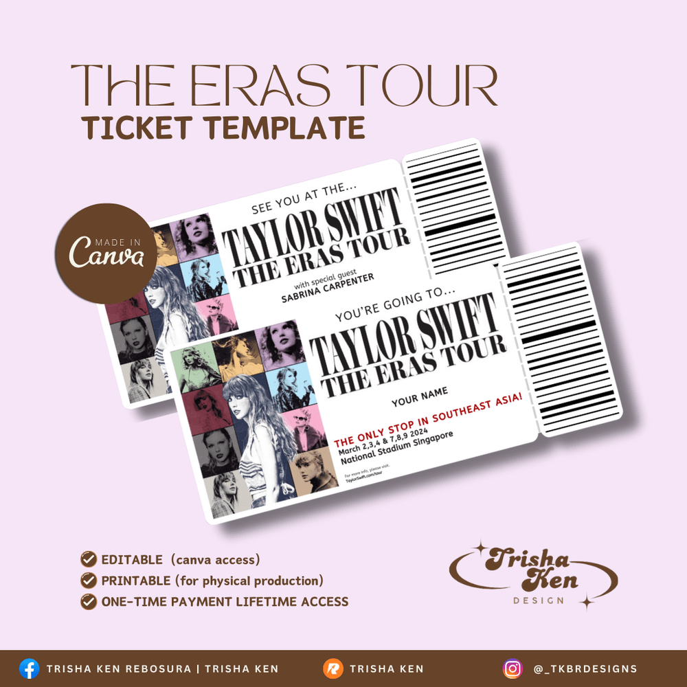 Taylor Swift Concert Ticket Template Editable Concert Ticket Template,