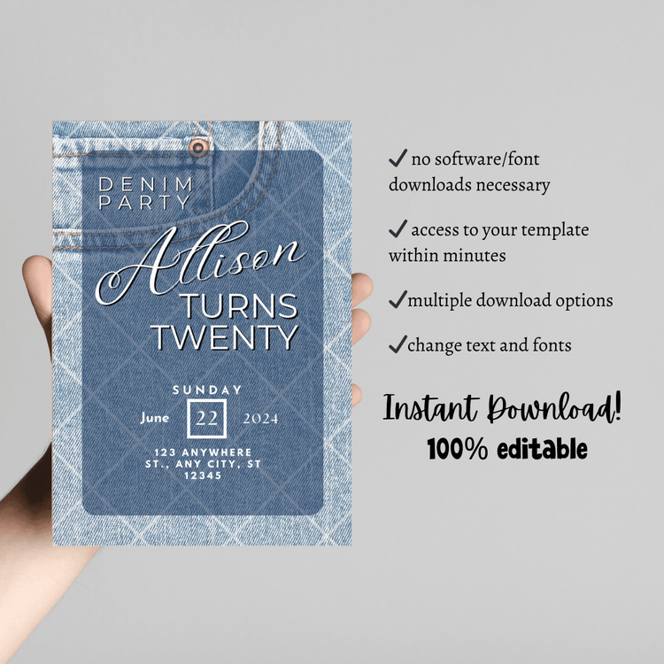 Denim Party Invitations Birthday Age Party Invitation Template