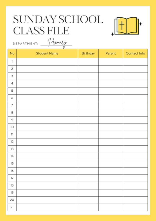 Printable Sunday School Attendance Forms Reporting Sunday School