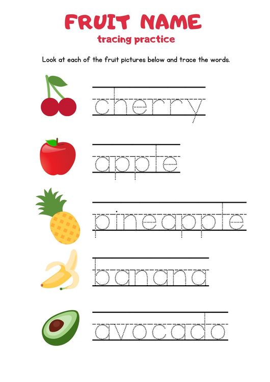 Tracing Worksheet Fruits And Vegetables Name Tracing Generator Free