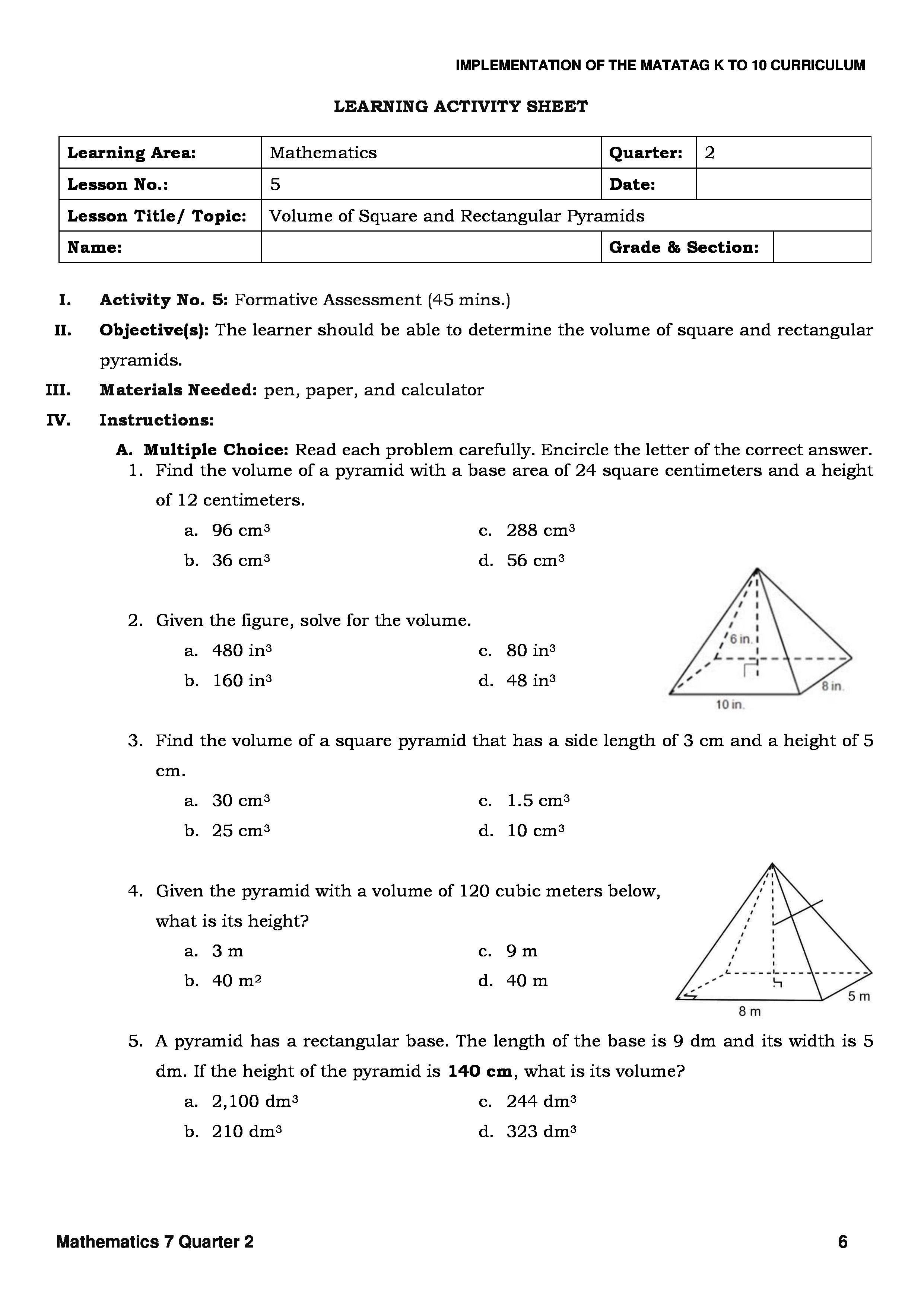 A Volume Of Rectangular Pyramid Volume Of Pyramids In 2020 | Student