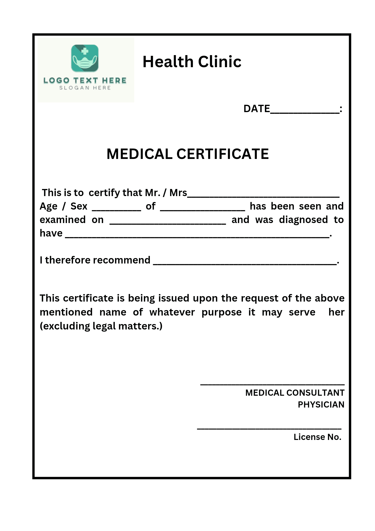 Sick Certificate Template
