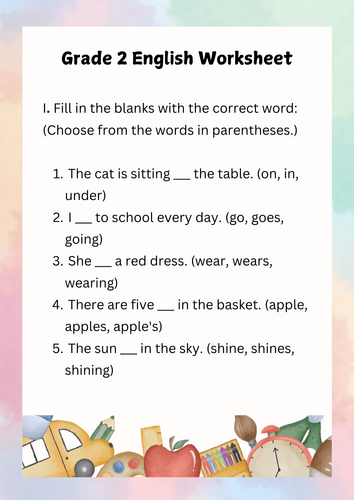 Year 2 English Worksheets English Grammar Worksheets For 2nd Grade,