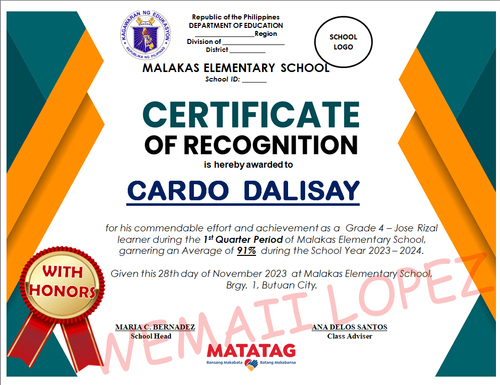 Editable Certificate Template Deped Matatag