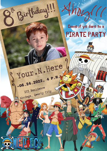 One Piece Invitation Card Editable One Piece Luffy Birthday Party
