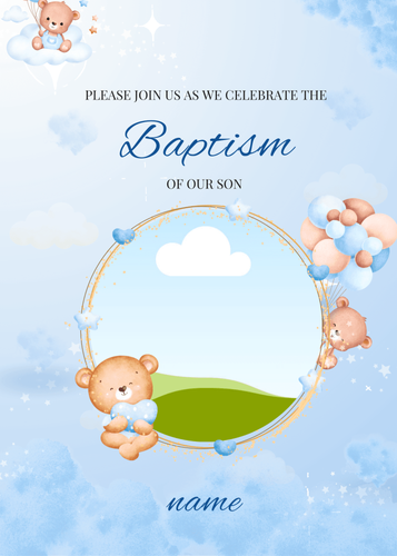 Christening Invitations With A Bear