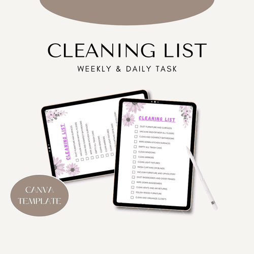 Cleaning Checklist Editable Canva Template by rodrigomanuel407 - Raket.PH
