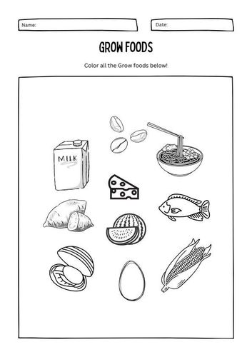Grow Foods Coloring Go, Glow And Grow Foods Sorting Activity,