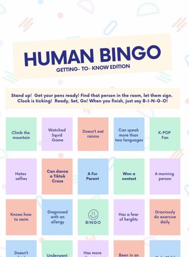 Human Bingo For Teens