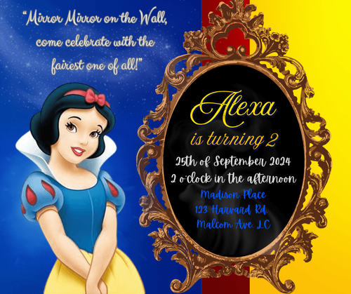 Mirror Snow White Birthday Invitation Snow White Mirror Invitations