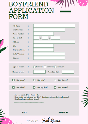 Boyfriend Application Printable