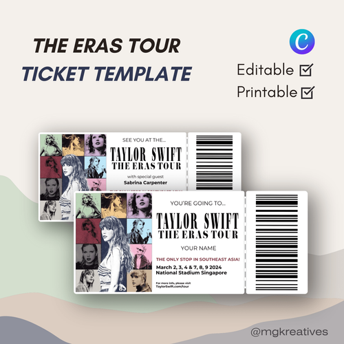 Taylor Swift Concert Ticket Template Editable Concert Ticket Template,