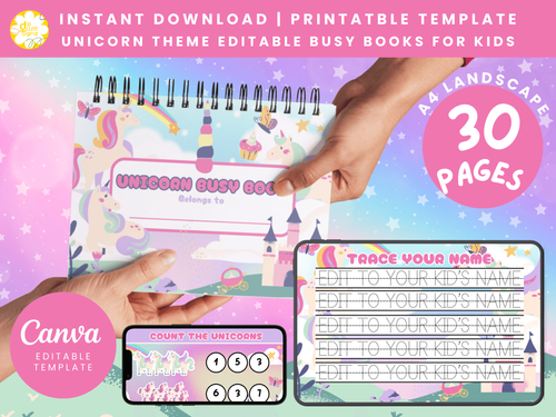 Unicorn Theme Invitation and Thank You Tag Layout by sassystacey - Raket.PH