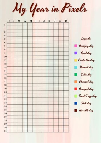 A Year In Pixels Buy A Year In Pixels Printable, Mood Tracker, Bullet