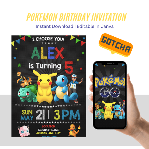 Invitacin De Pokmon Editable En Canva Invitacin De Fiesta De