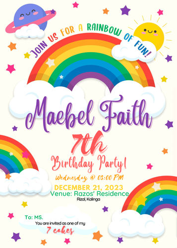 Rainbow Birthday Invitation Printable