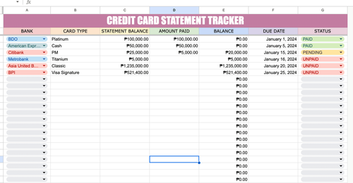 Credit Card Tracking Spreadsheet Excel
