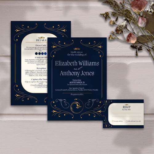 Navy Wedding Invitation Templates Dusty Blue Monogram Elegant Wedding