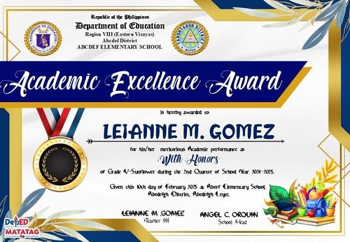 Academic Excellence Award Certificate