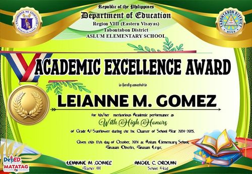 Certificate Of Academic Excellence Award Deped