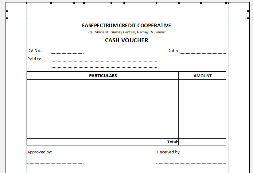 Cash Vouchers Sample